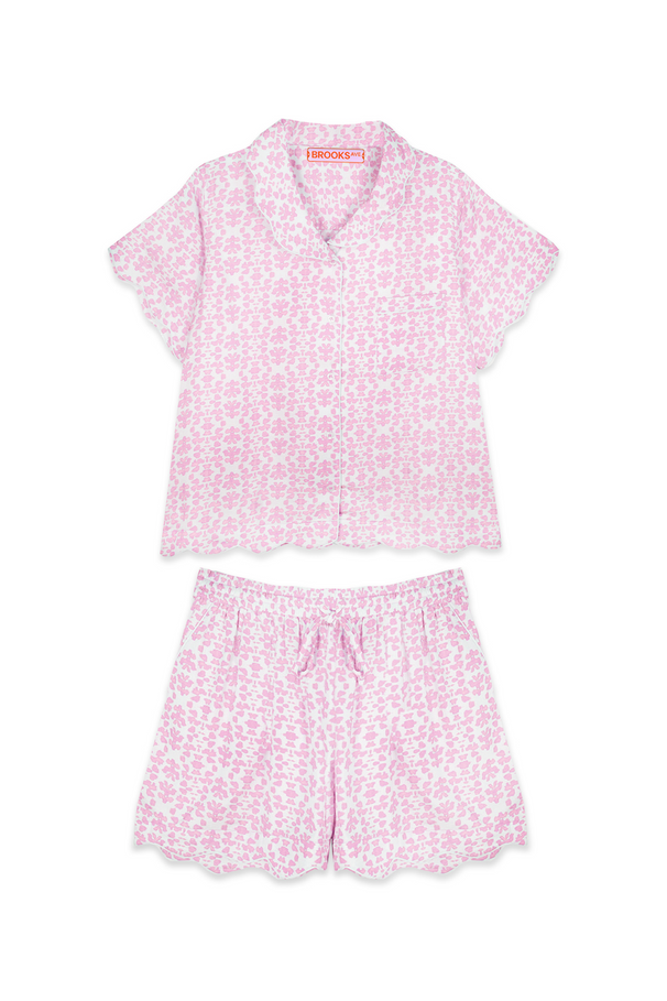 Scalloped Pajama Set Short - Light Pink Chintz – Brooks Avenue